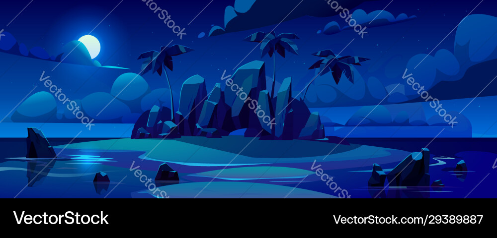 Night tropical island in ocean Royalty Free Vector Image