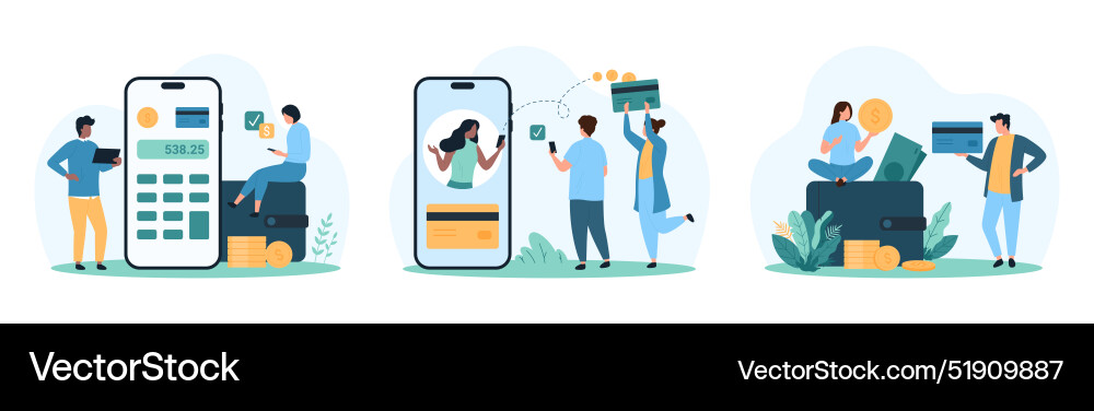 Online payment management set tiny people receive Vector Image