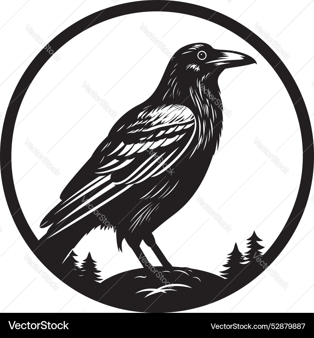 Raven silhouette geometric crest sleek bird Vector Image Raven silhouette geometric crest sleek bird Vector Image