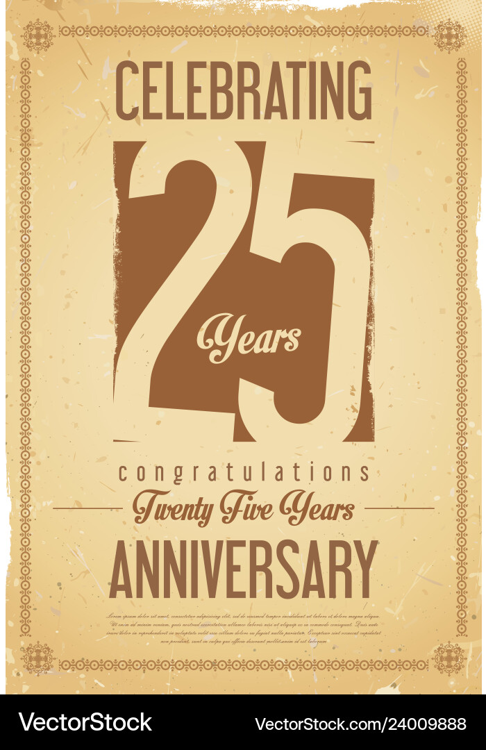 Anniversary retro background 25 years Royalty Free Vector