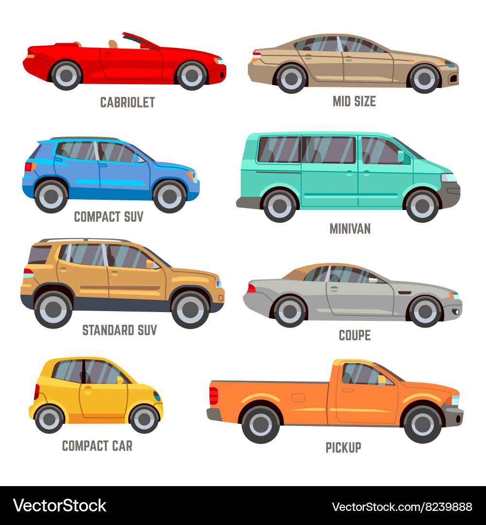 Car types flat icons Royalty Free Vector Image