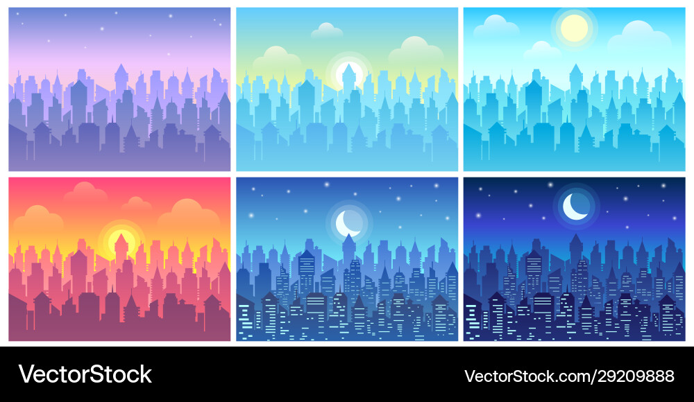 Day time cityscape change morning Royalty Free Vector Image