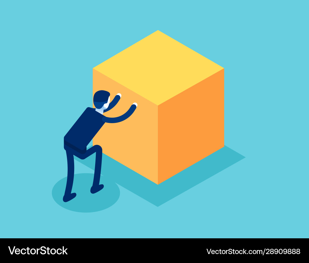 Isometric businessman push cube box concept Vector Image