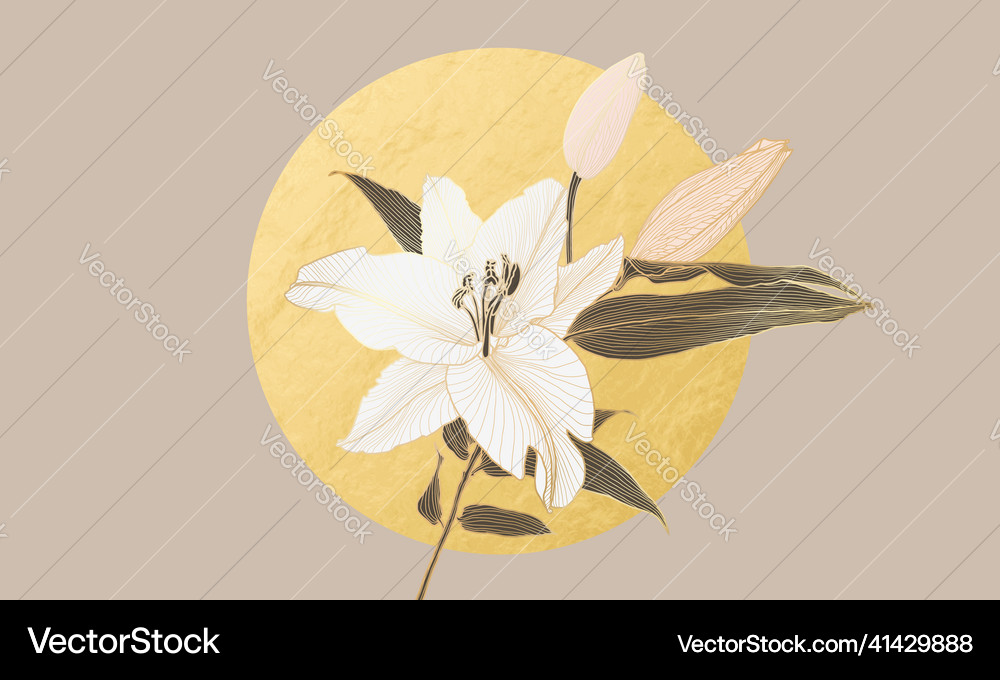 Lily flower pattern with golden metallic outline Vector Image