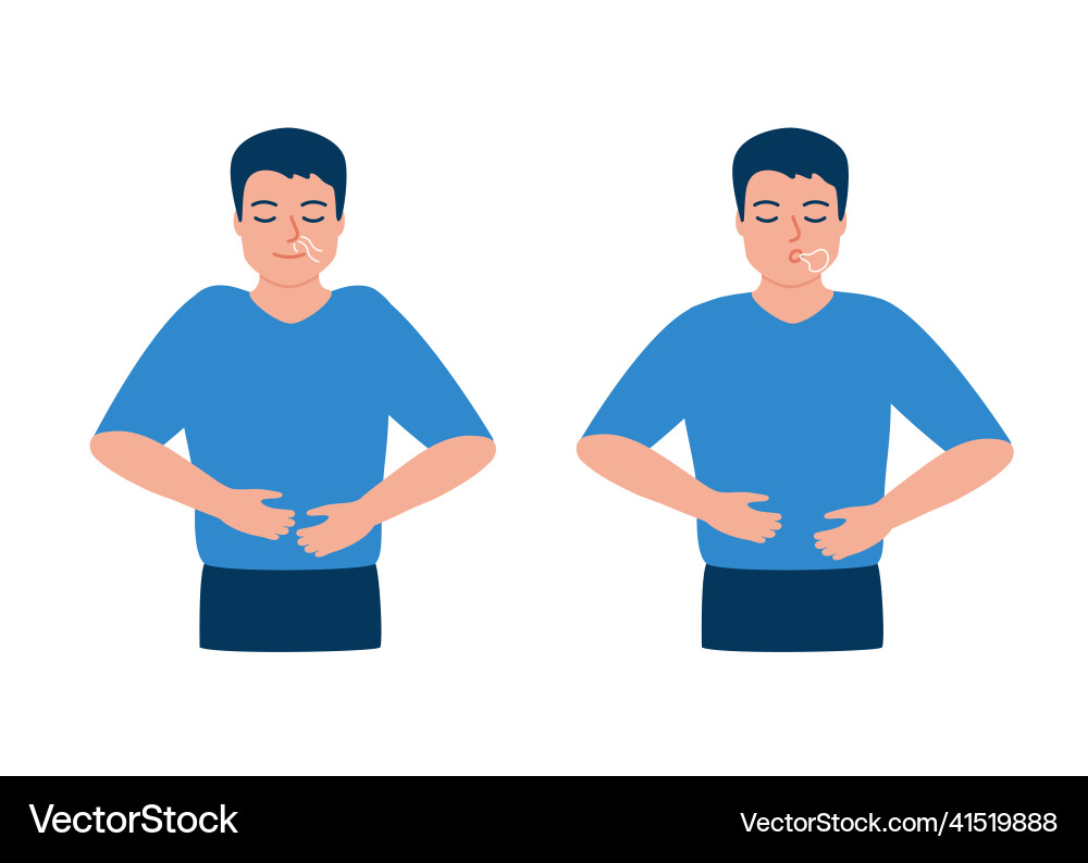 Man is doing breathing exercise deep breath Vector Image