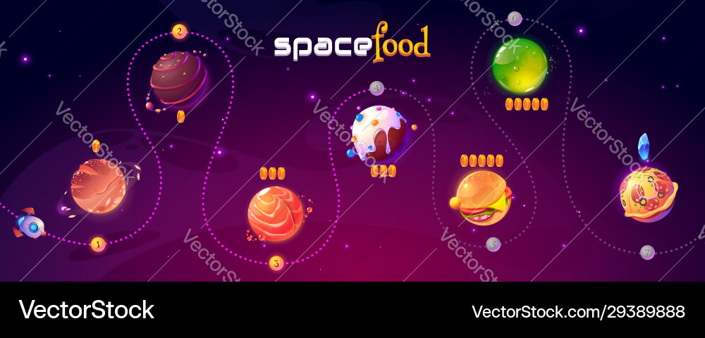 Ui design space food game level map Royalty Free Vector
