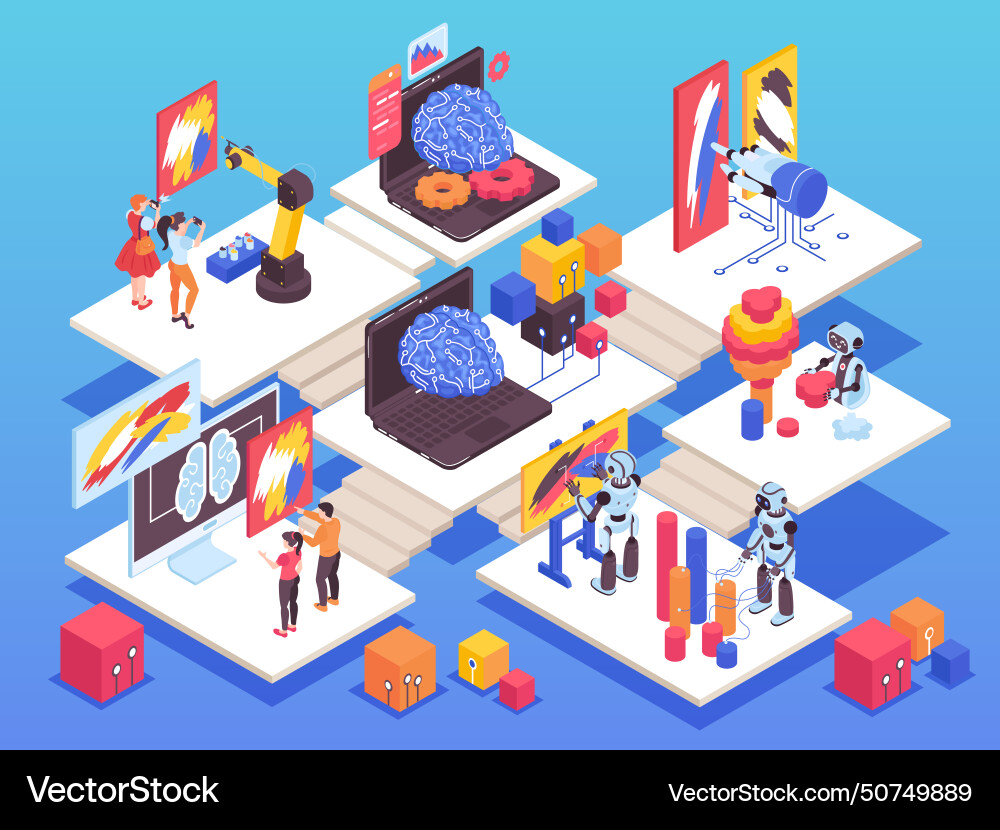 Artificial intelligence art isometric Royalty Free Vector