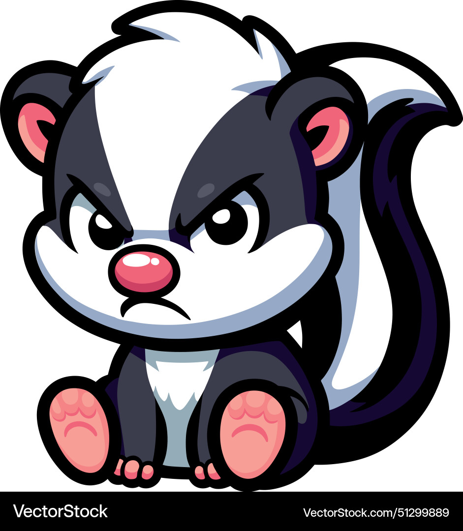 Cartoon disgruntled little skunk sitting Vector Image