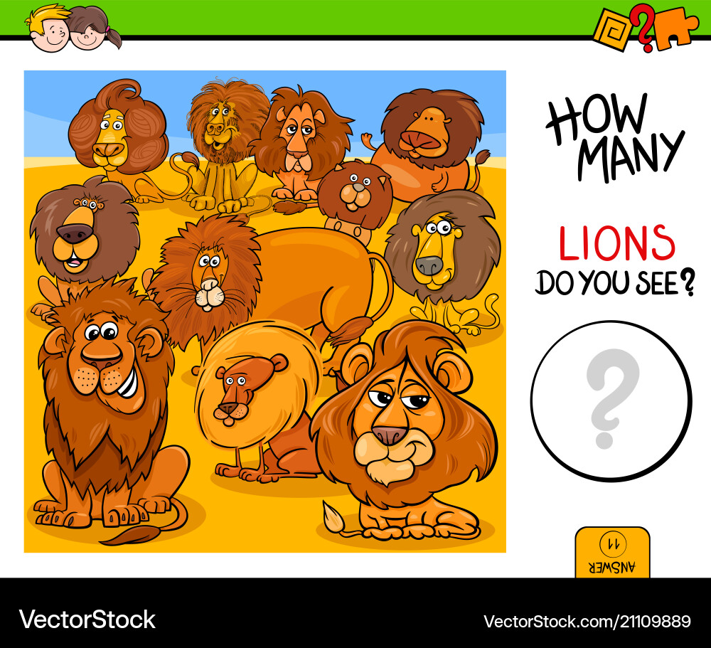 Counting lions animals educational game Royalty Free Vector