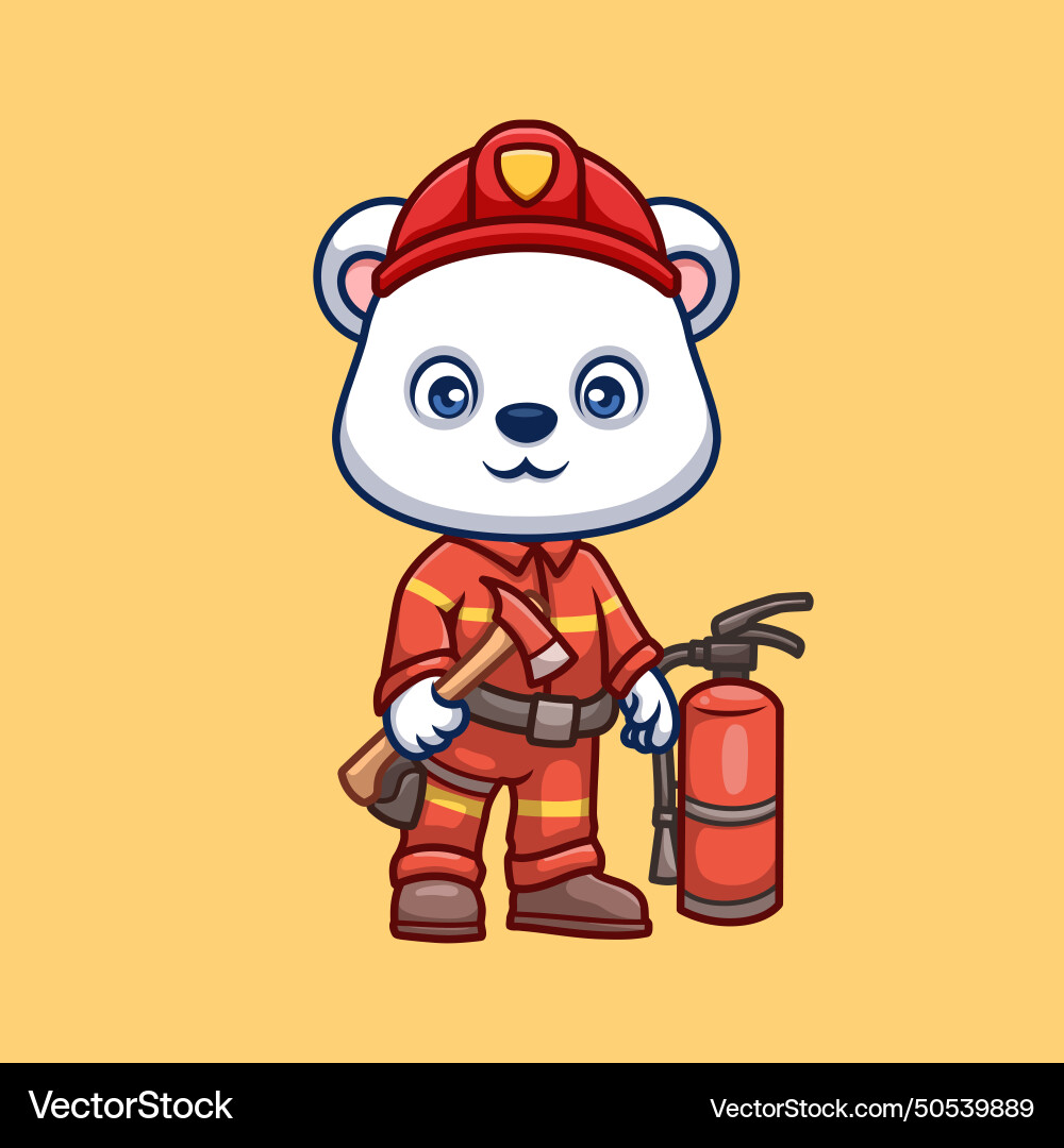Firefighter polar bear cute cartoon Royalty Free Vector