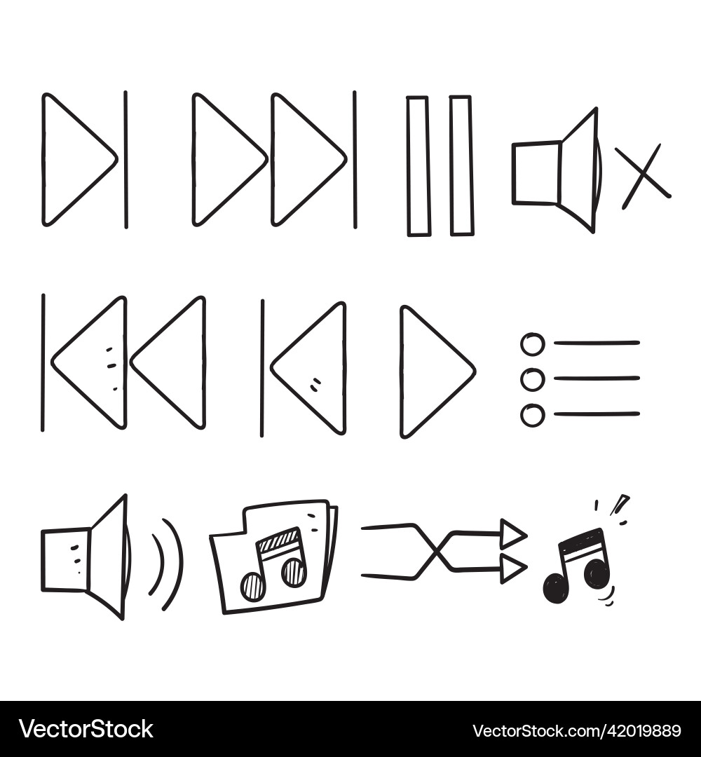 Hand drawn doodle simple set of music controls Vector Image
