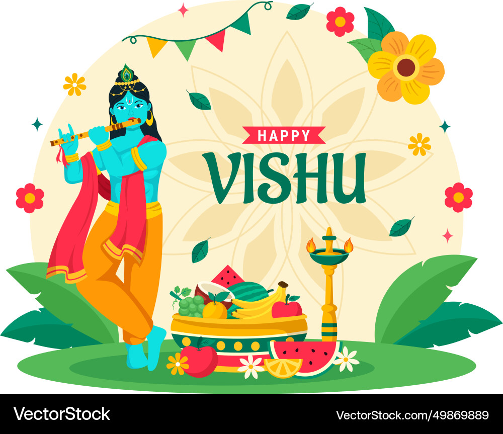 Happy vishu festival with krishnatraditional Vector Image