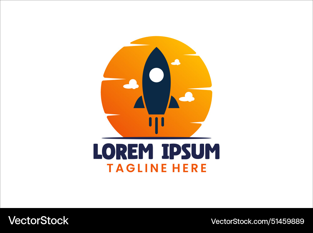 Rocket launch logo with sunset template Royalty Free Vector