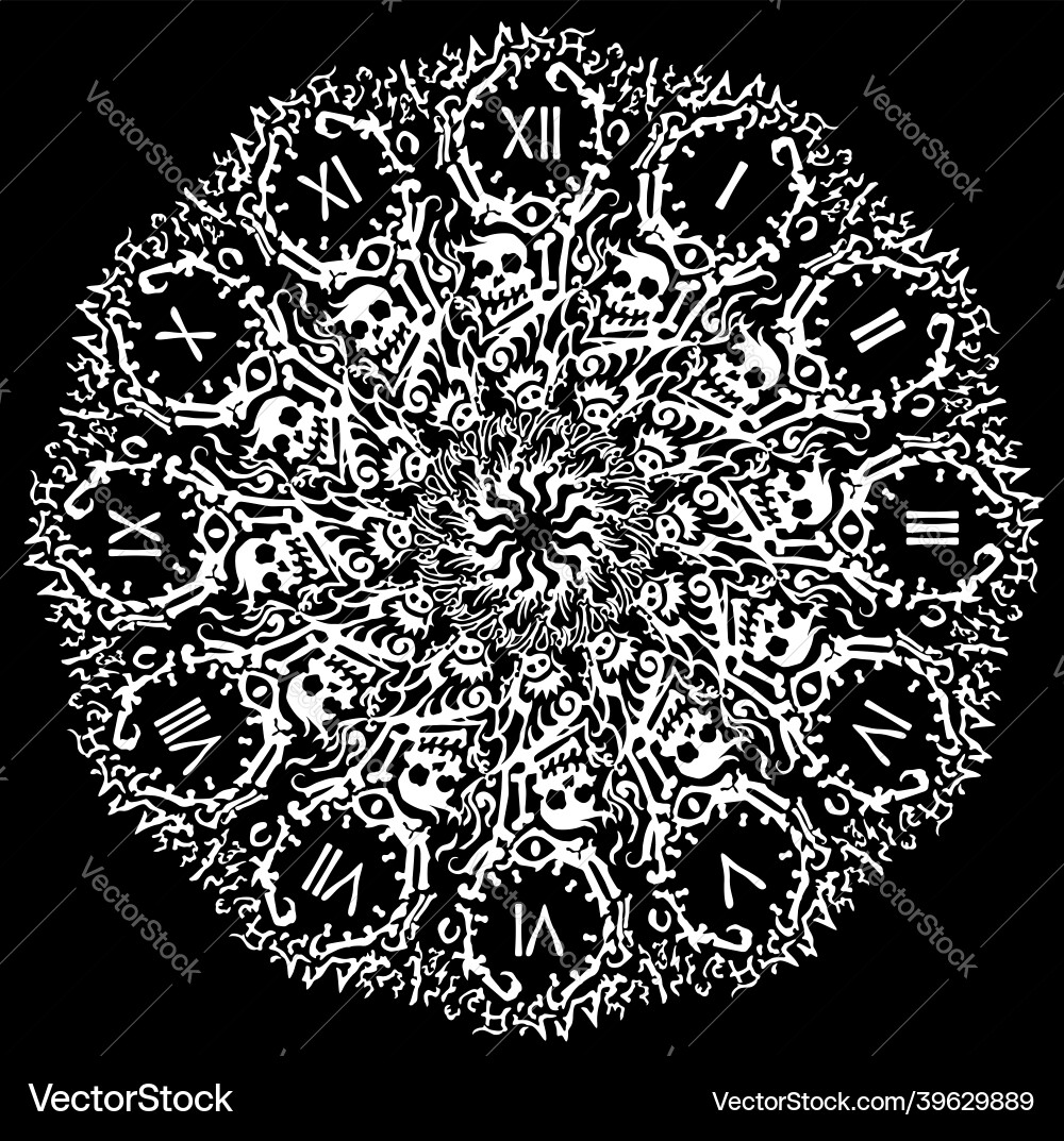Skeleton bones clock face decoration Royalty Free Vector