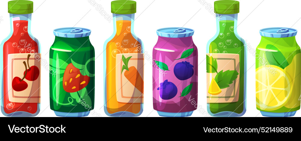 Soda can and fruit juice bottle drink icon Vector Image