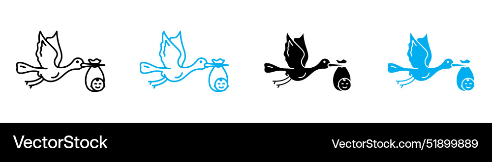 Stork with baby icon set collection for web Vector Image