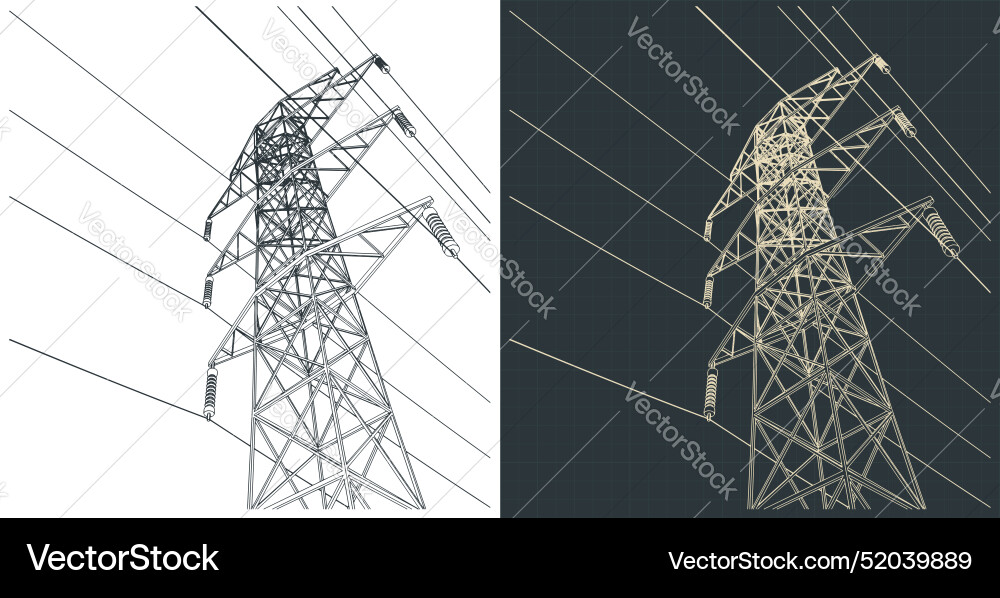Technical drawings of high voltage electric pole Vector Image