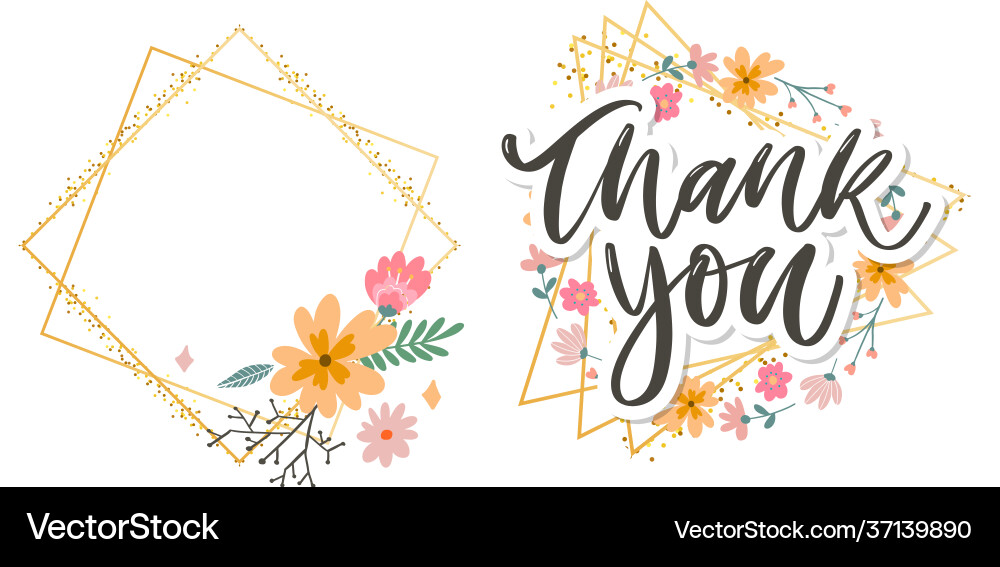 Cute thank you script card flowers letter text Vector Image