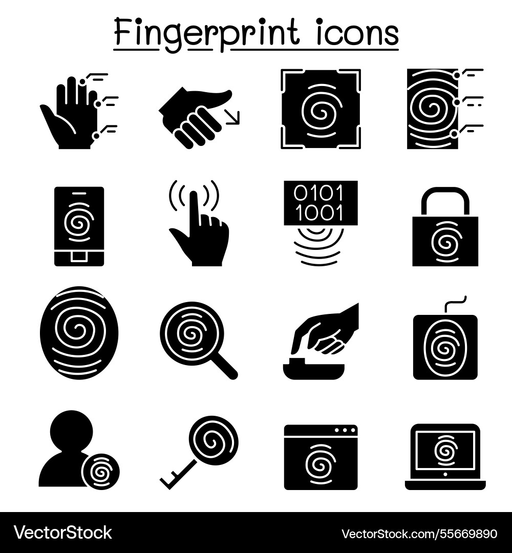 Fingerprint icon set in glyph style Royalty Free Vector