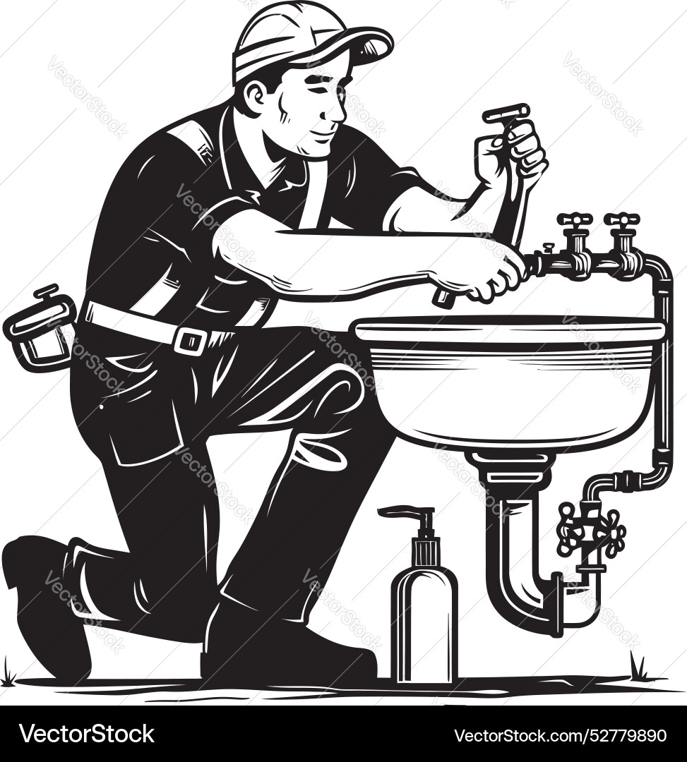 Fix it force plumbing worker repairs icon pipe Vector Image