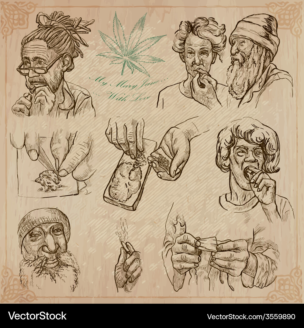 Marijuana Hand Drawn Pack Royalty Free Vector Image