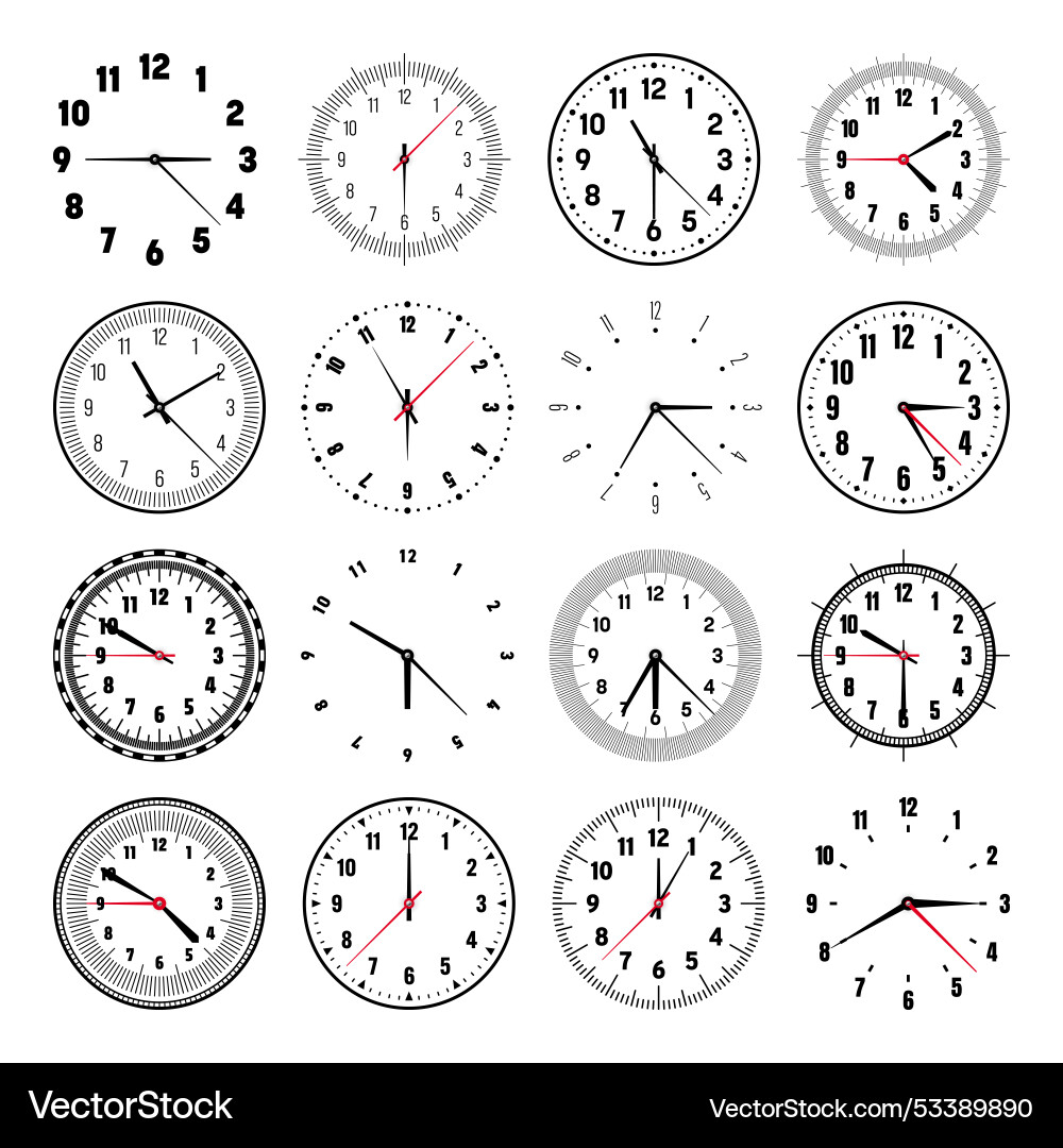 Mechanical clock faces with hands bezel watch Vector Image