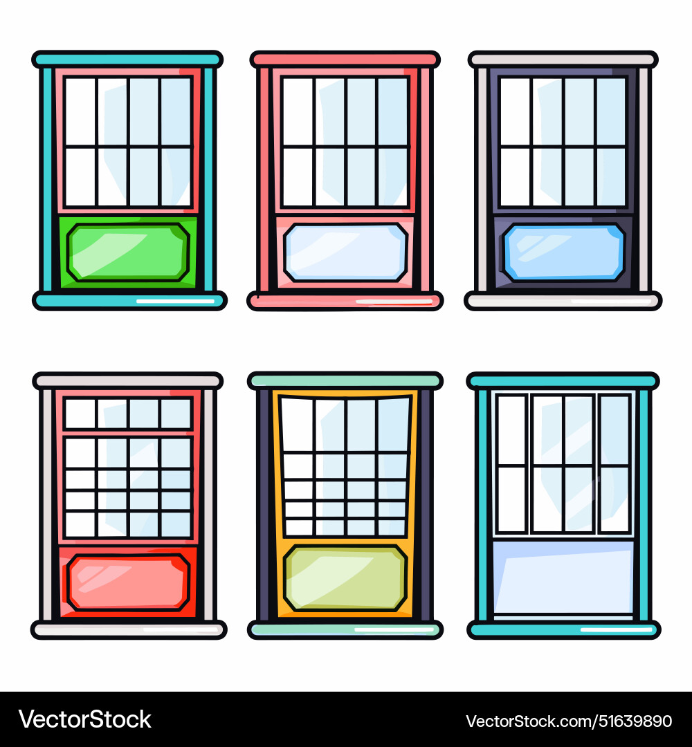 Six colorful cartoonstyle windows displayed two Vector Image