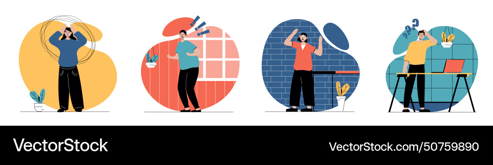 Stress expression concept with people scenes set Vector Image