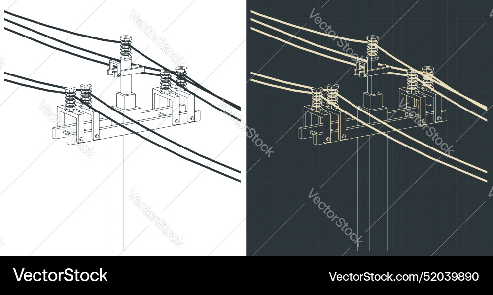 Technical drawings of high voltage electric pole Vector Image