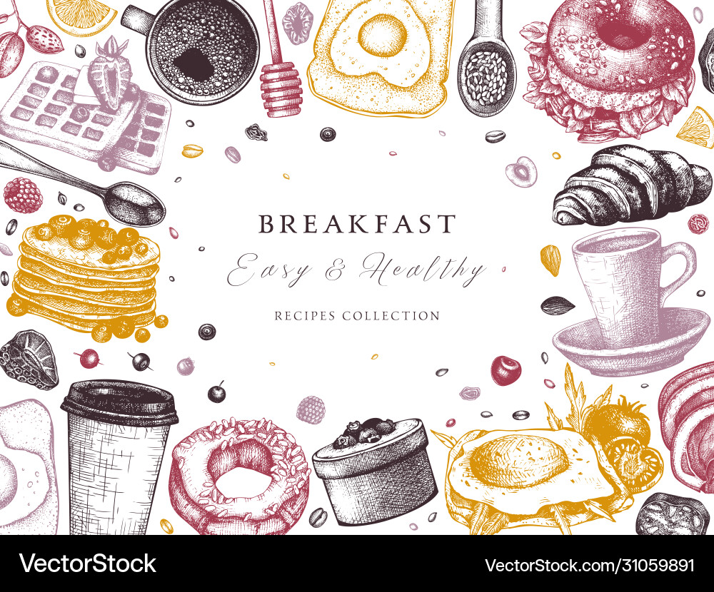 Breakfast table top view frame morning food menu Vector Image