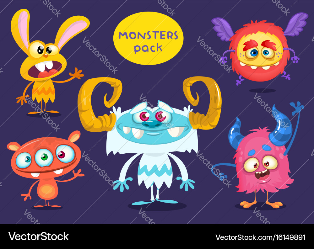 Cartoon funny monsters collection Royalty Free Vector Image