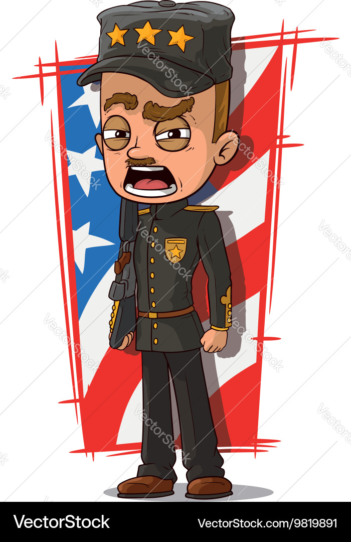 Cartoon shouting general in black uniform Vector Image