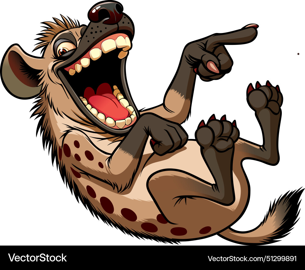 Cartoon spotted hyena laughs lying on its back Vector Image