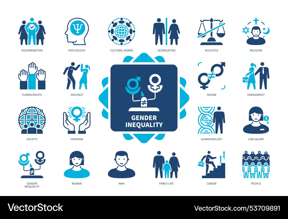 Gender inequality solid icon set Royalty Free Vector Image