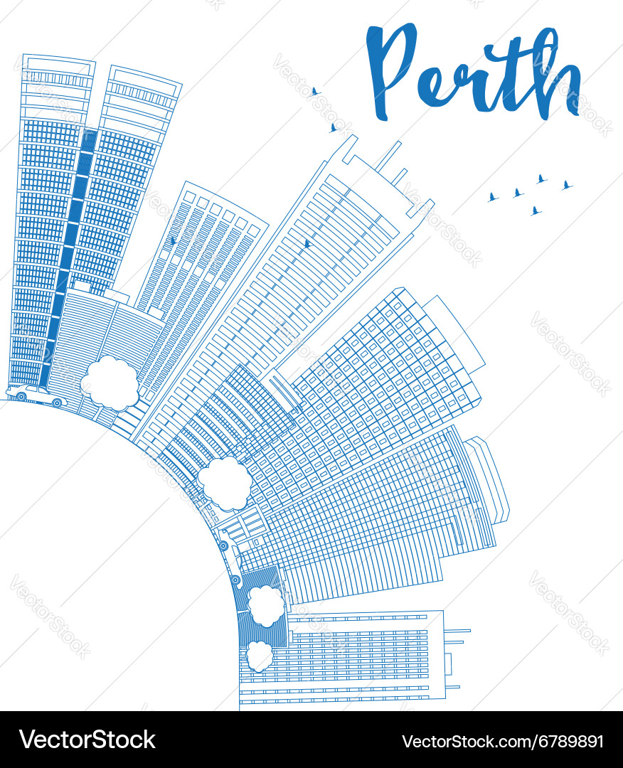 Outline perth skyline with blue buildings Vector Image