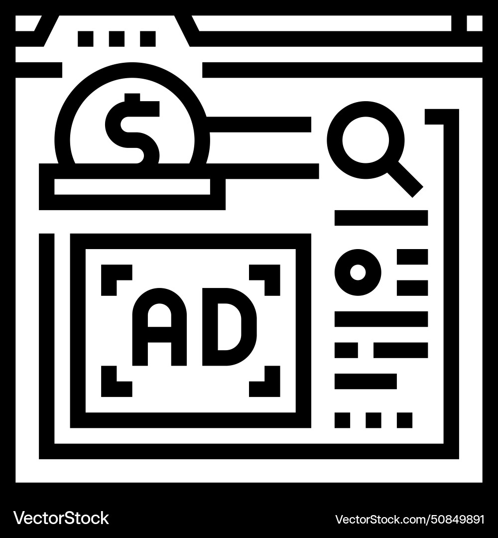 Paid search seo line icon Royalty Free Vector Image