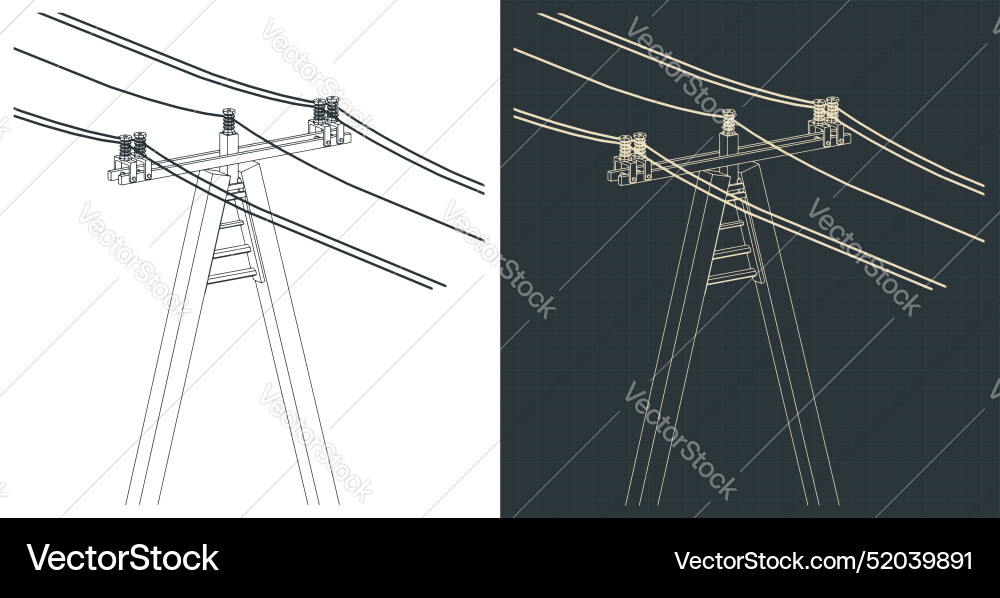 Technical drawings of utility pole power lines Vector Image