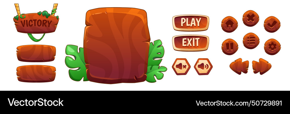 Tropical adventure game buttons set Royalty Free Vector
