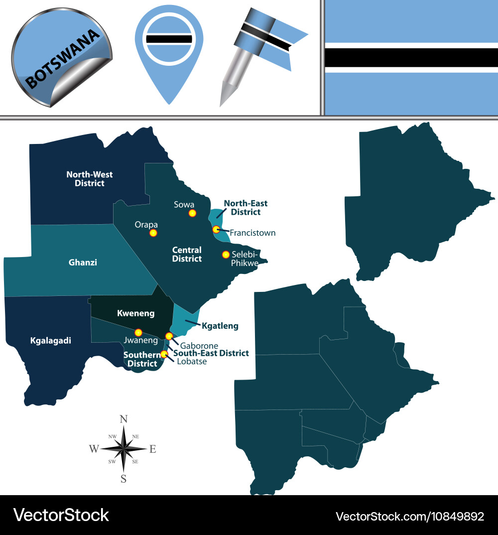 Botswana Map of Districts Royalty Free Vector Image