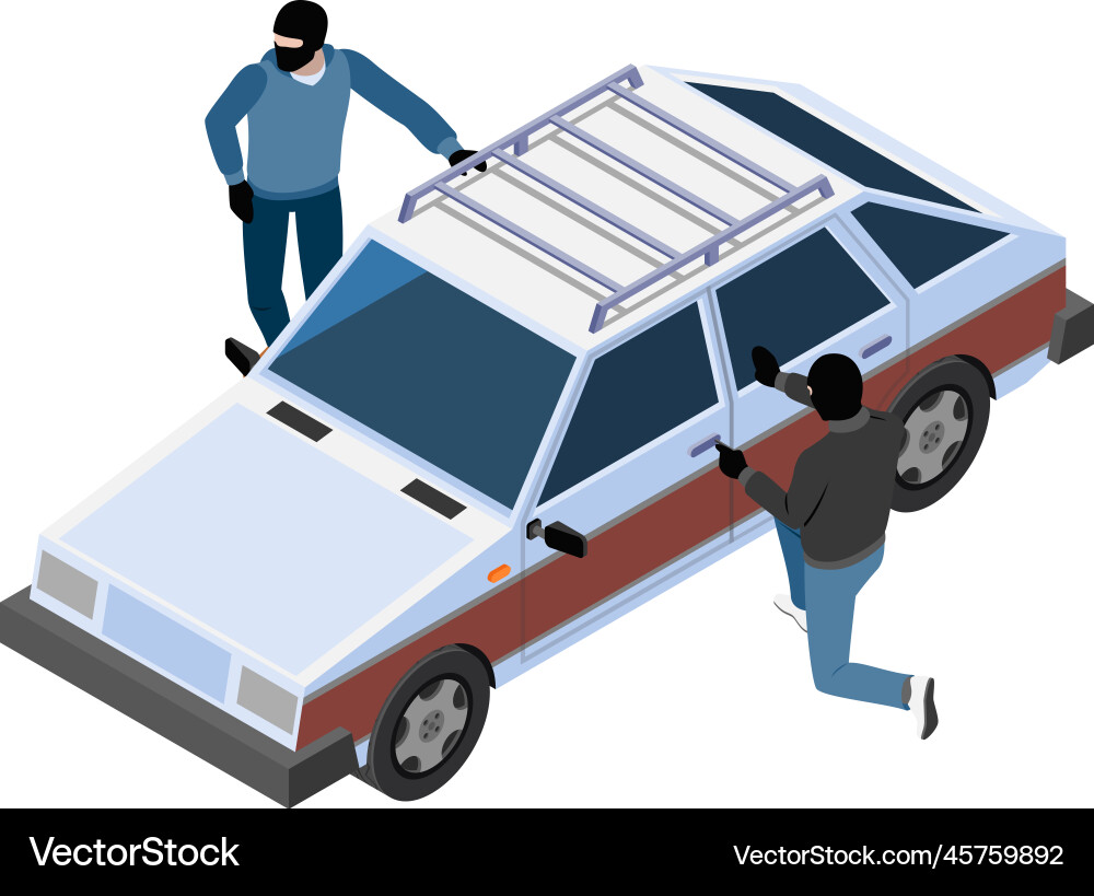 Car thieves isometric composition Royalty Free Vector Image
