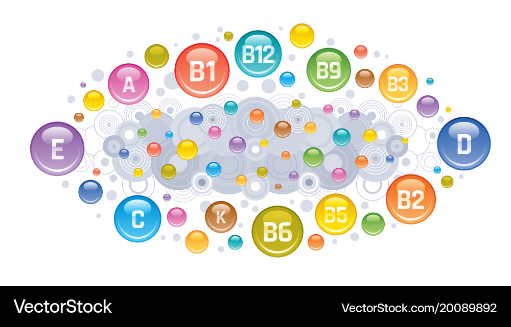 Multi vitamin complex icons a b group Royalty Free Vector