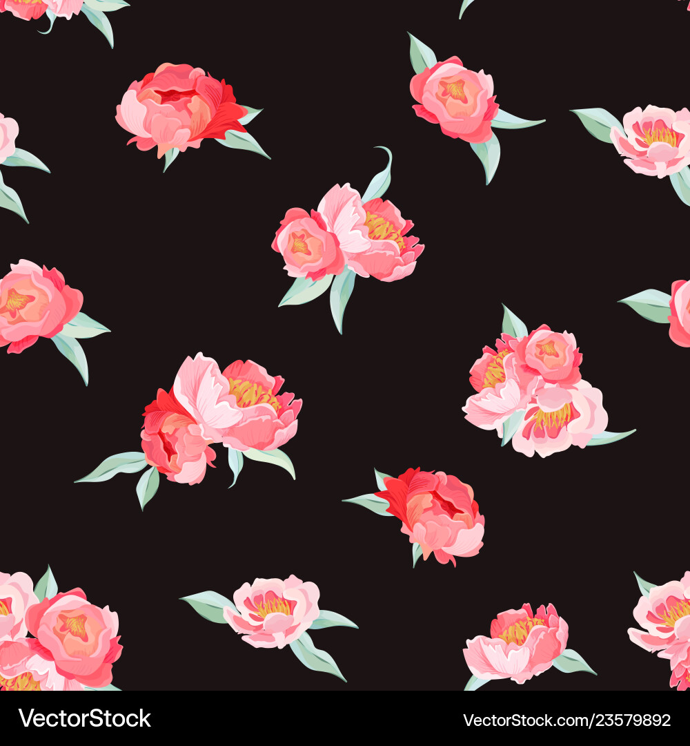 Peony flowers seamless vintage summer pattern Vector Image