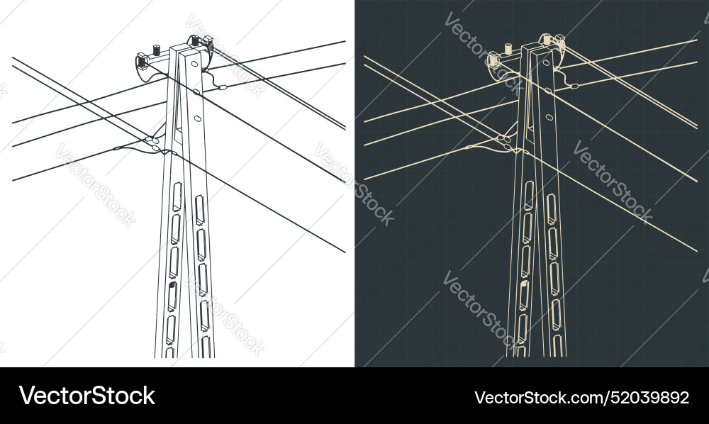 Technical drawings of utility pole power lines Vector Image