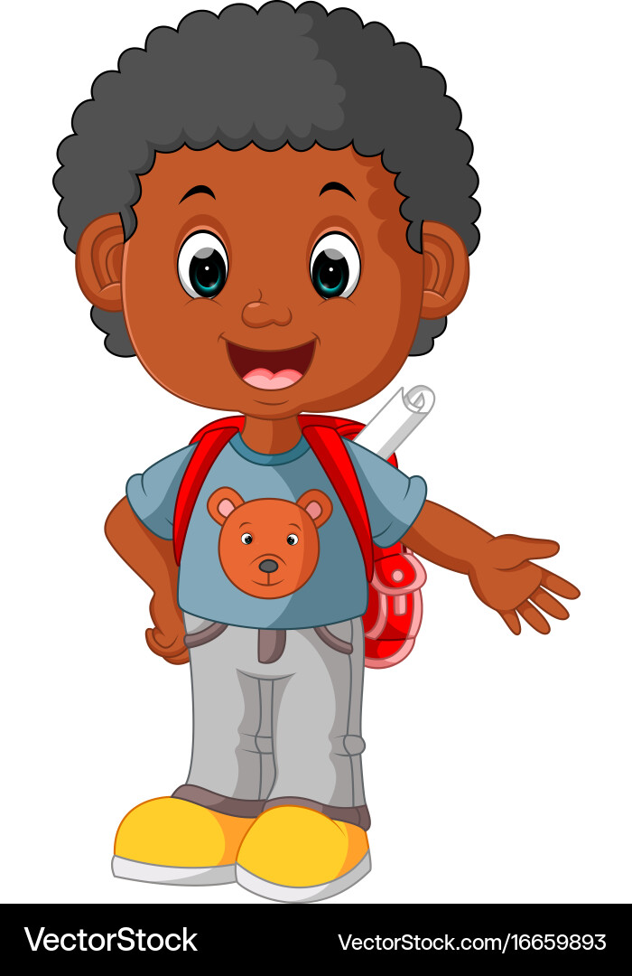 Cute boy with backpack cartoon Royalty Free Vector Image