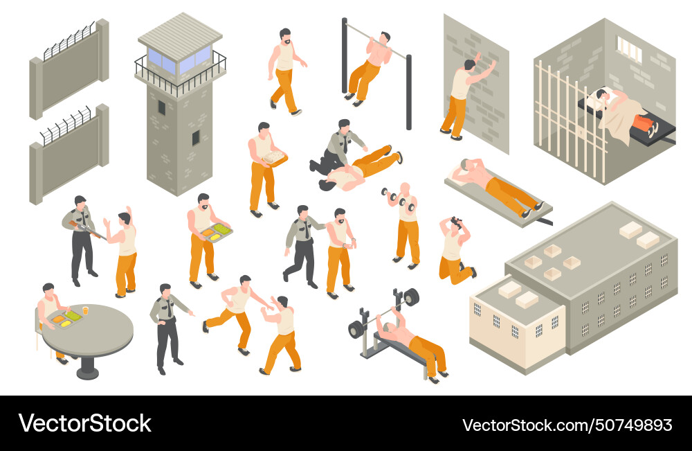 Prison isometric color set Royalty Free Vector Image