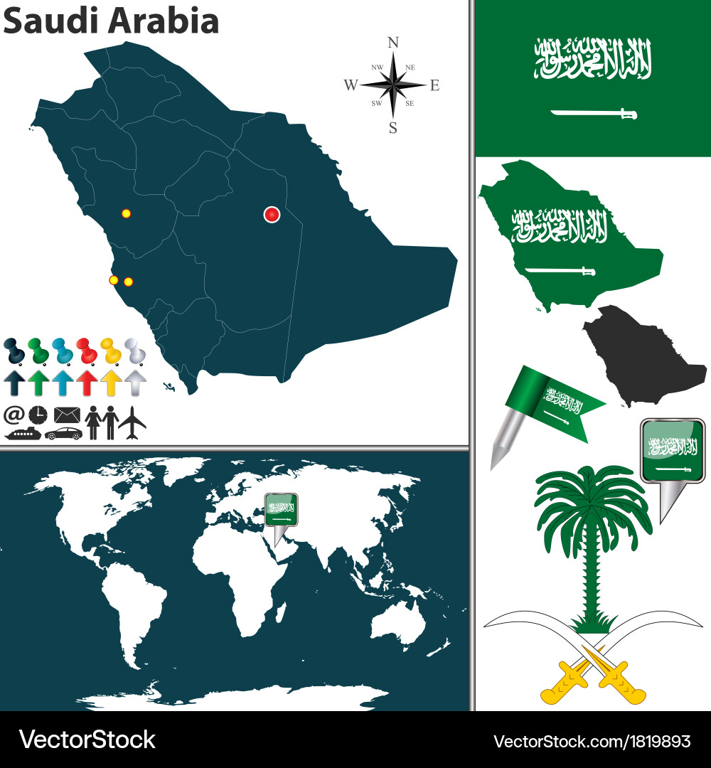 Saudi arabia map world Royalty Free Vector Image