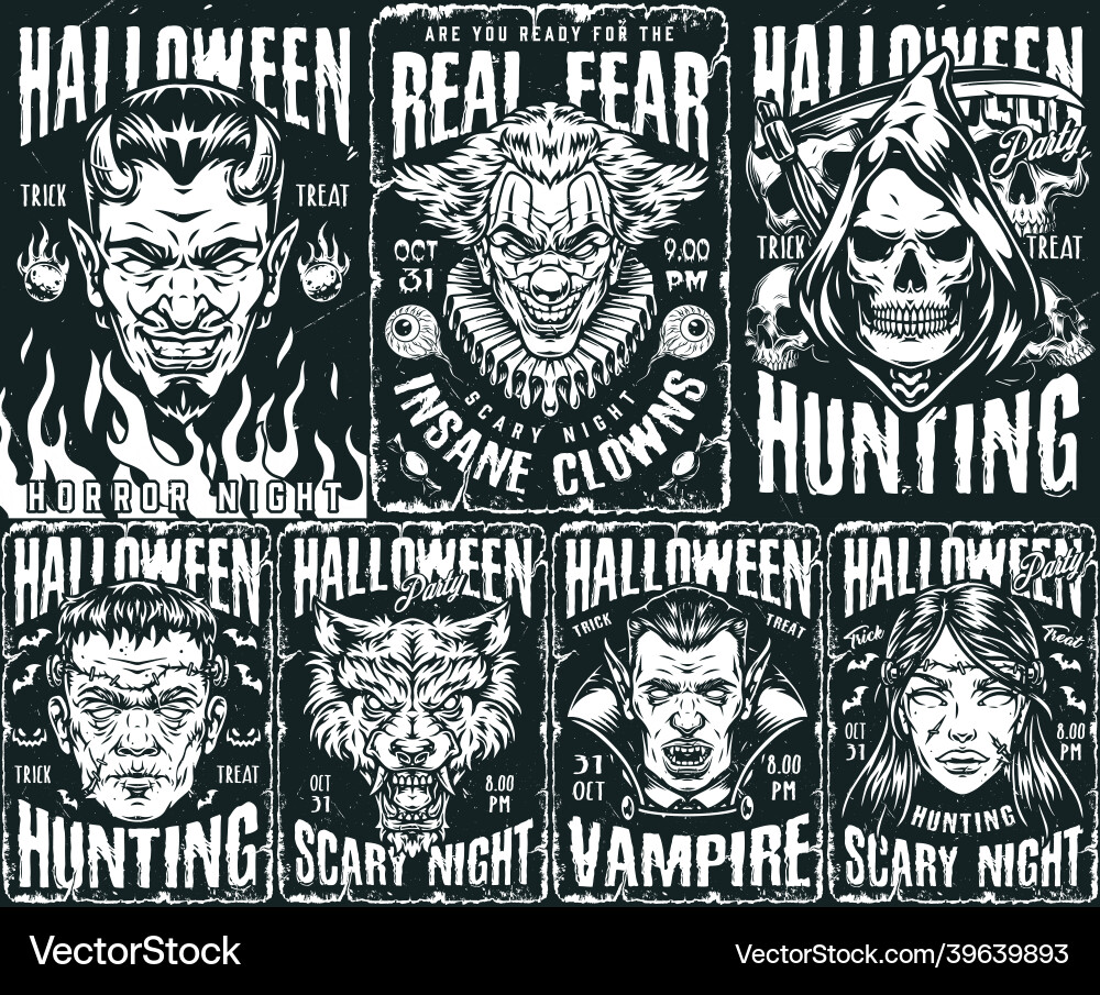 Spooky Halloween Poster Set Royalty Free Vector Image