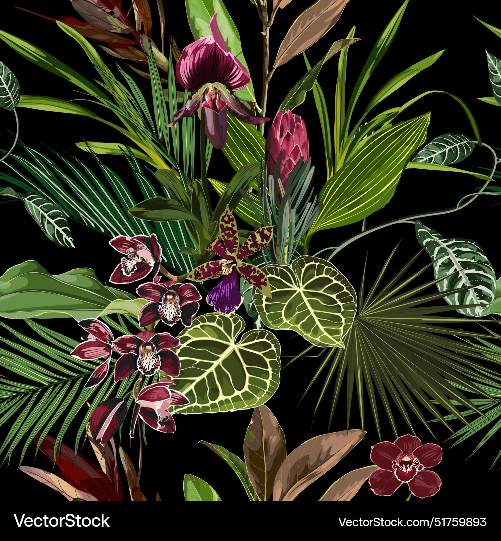 Tropical floral seamless pattern with flowers Vector Image