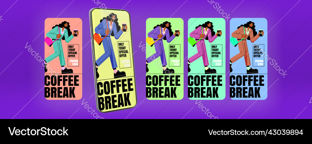 Coffee break special offer with promo code screens