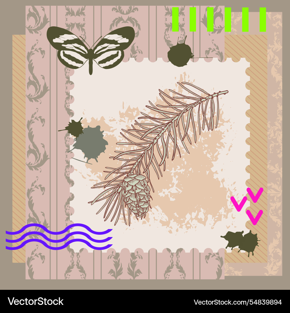 Collage with tree branch Royalty Free Vector Image